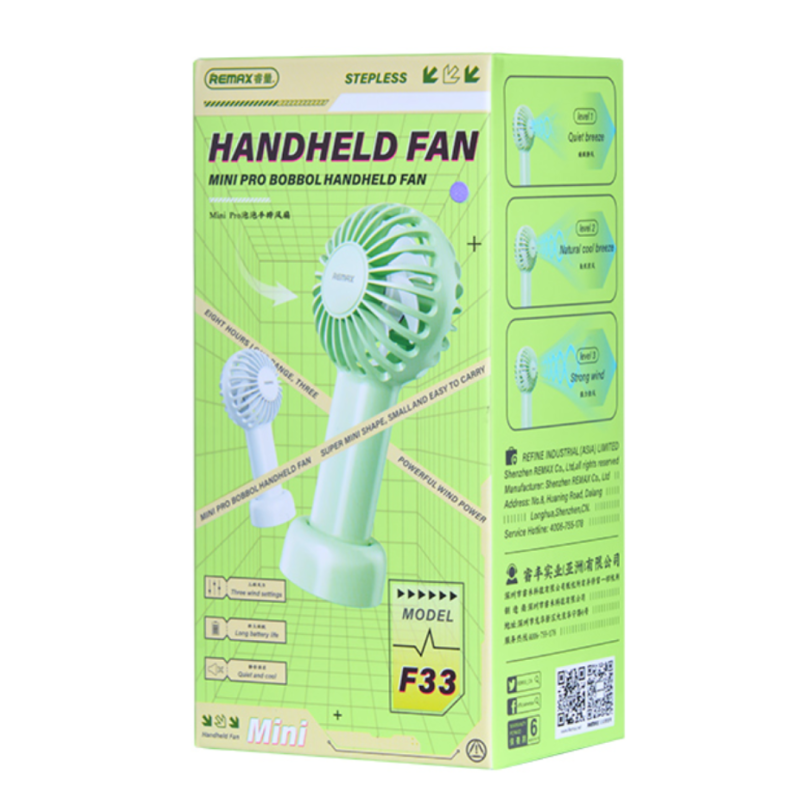 REMAX F33 Portable Mini Fan 1200mAh - Built-in Stand 3 Speed Settings ...