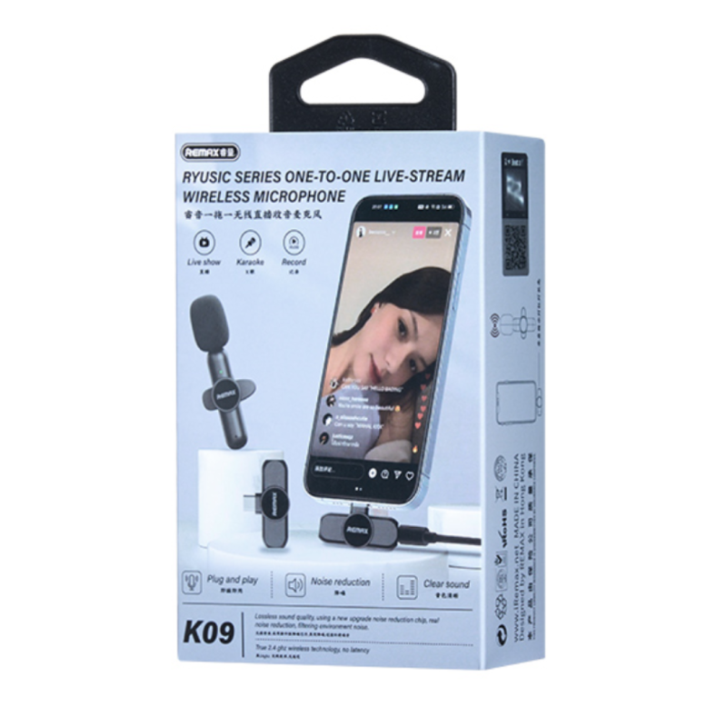REMAX Ryusic Series K09 Wireless Microphone - Type-C Black | 80mAh Live-Stream Mic