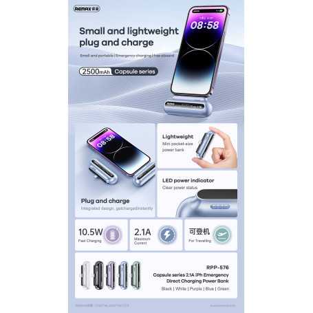 REMAX RPP-576 Capsule Series 2500mAh Power Bank USB-C Blue - Compact ...
