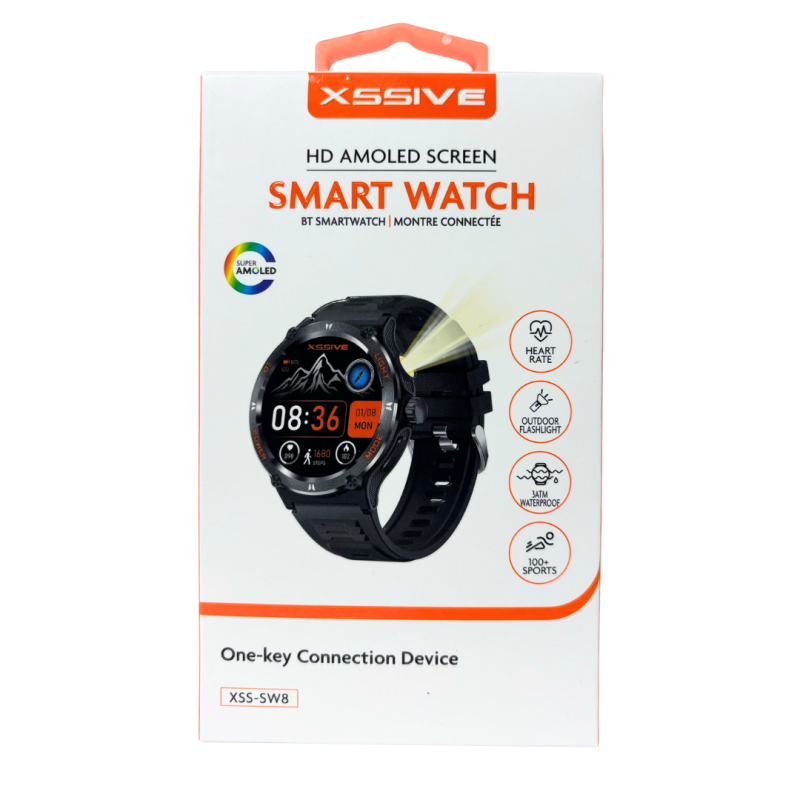XSSIVE AMOLED Smartwatch SW8 Black - Outdoor Flashlight & Fitness Companion