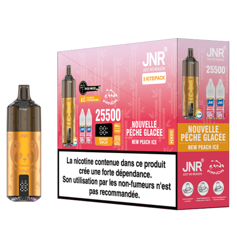 Vapoteuse E-Liquide Rechargeable JNR Panda - 25500 Puffs Peach Ice ...