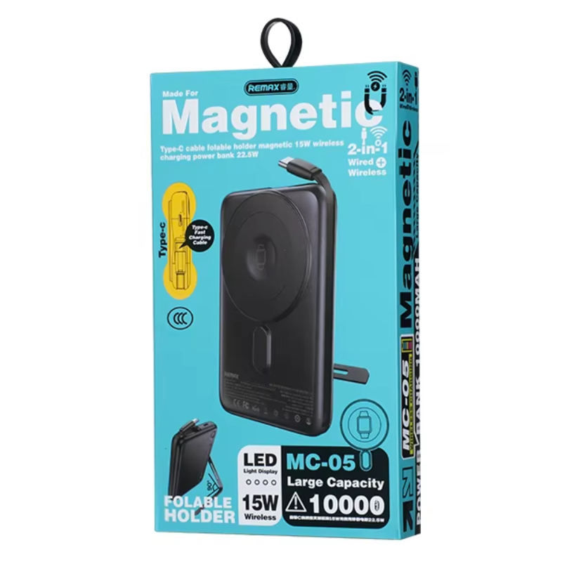 Portable Charger, Battery Pack - Magnetic Power Bank with Type-C cable foldable 10000mAh MC-05 ...