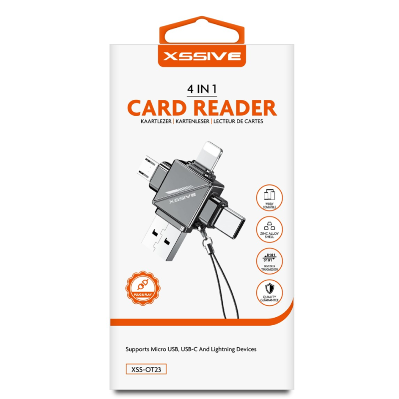 Card Adapter, Memory Reader - XSSIVE XSS-OT23 4-IN-1 USB/USB-C ...