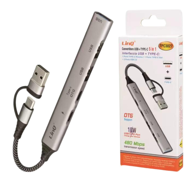 Type-C Hub, USB Adapter - 5 in 1 Type-C Hub USB to Type-C OTG/USB 2.0 ...