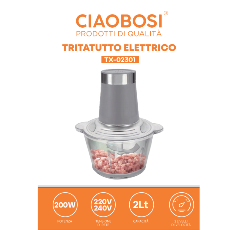 Chopper, Food Processor - Hachoir électrique en verre 2L CIAOBOSI TX ...