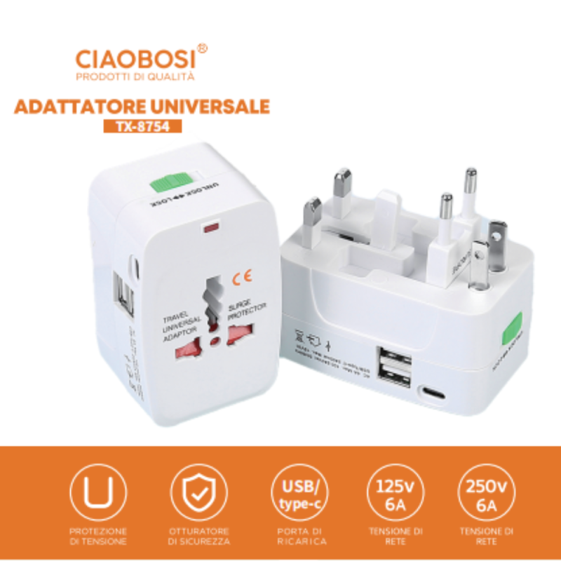 Adapter, Charger - CIAOBOSI TX-8754 6A Universal Travel Adapter – USB ...