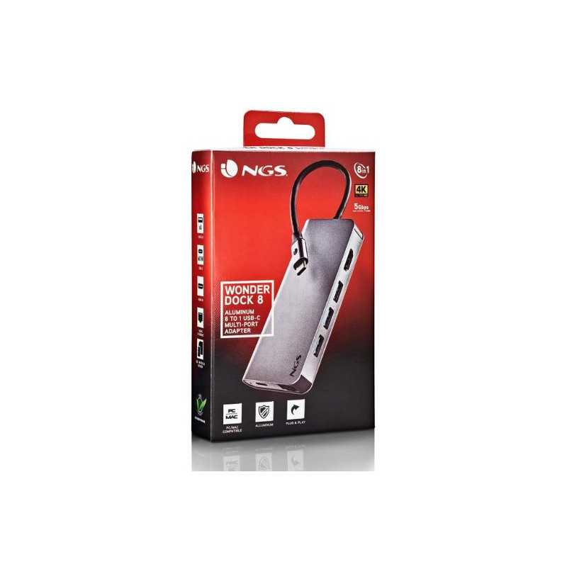 NGS Wonder Dock 8 USB-C Multiport 8-in-1 Ultra Light Adapter - Grey