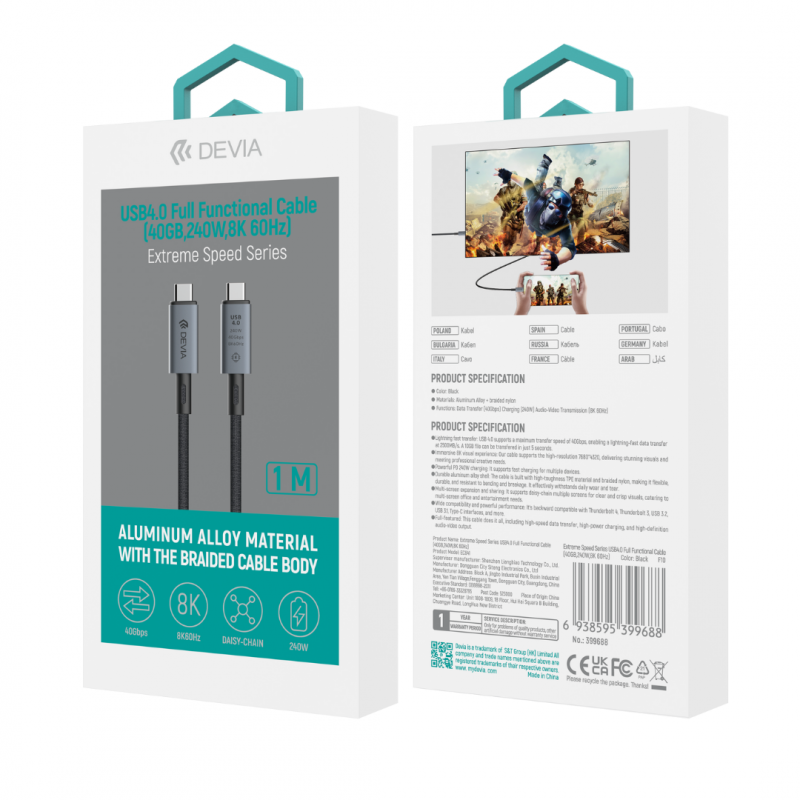 Fully Functional USB4.0 Cable - Devia Extreme Speed - 240W PD 40G BPS ...