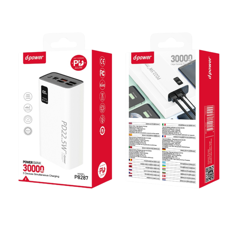 Buy D-power Power Bank 30000mAh P8287 22.5W White | Fast Charging ...